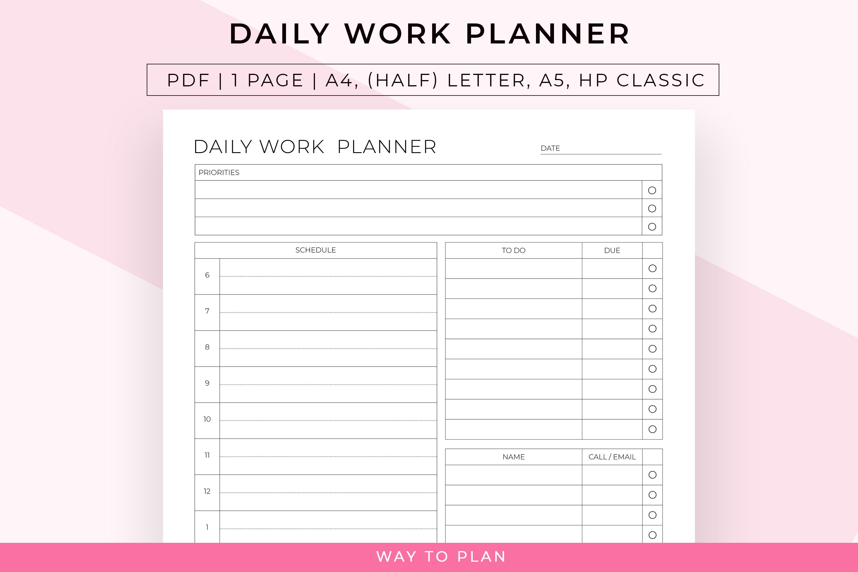 Daily Work Planner for Organizing Tasks, Scheduling, Tracking To-dos ...
