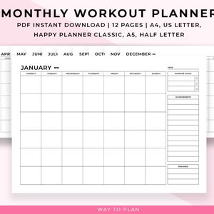 Monthly Workout Calendar. Printable Monthly Workout Planner & Tracker ...