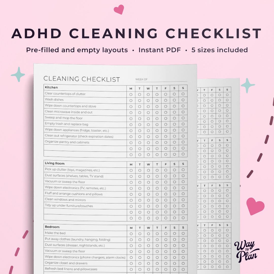 ADHD Cleaning Checklist, Cleaning Checklist, Checklist Printable, Daily ...
