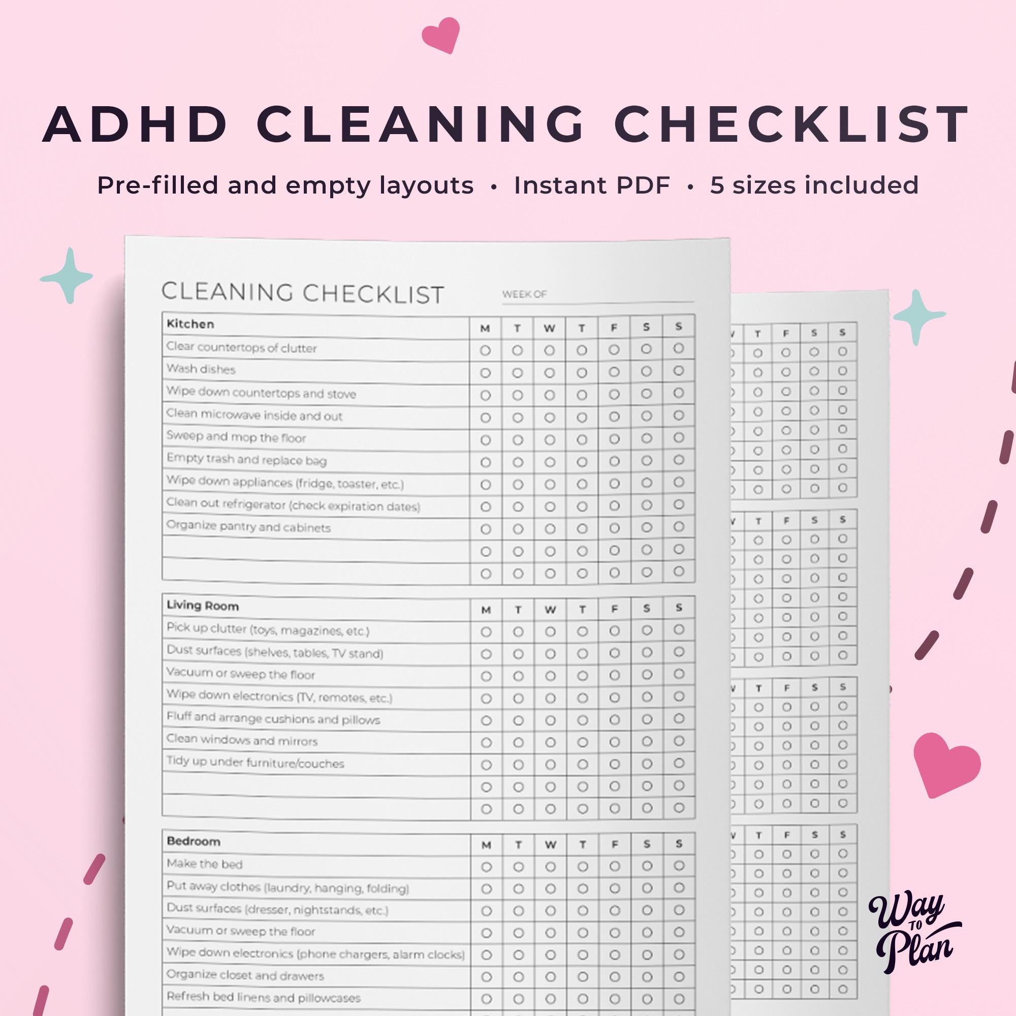 ADHD Cleaning Checklist, Cleaning Checklist, Checklist Printable, Daily ...