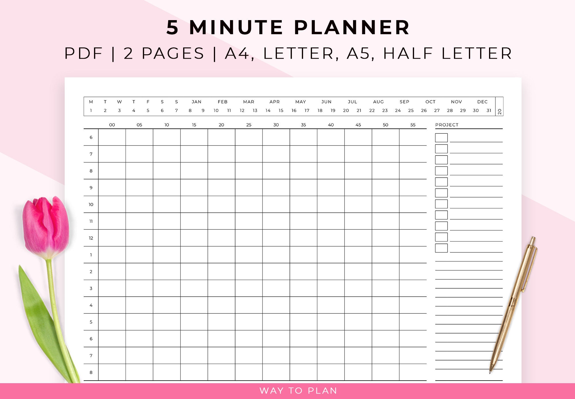 5 Minute Interval Planner Printable With 5 Minute Increments Etsy Canada