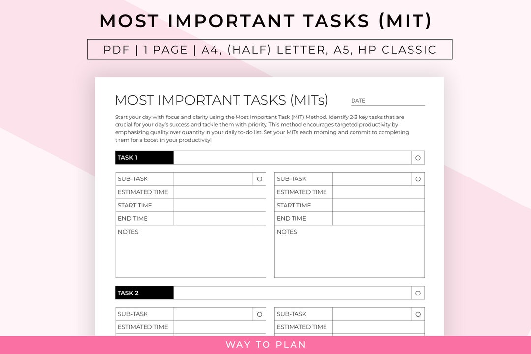 Most Important Tasks Worksheet to Tackle Your Mits First Thing to Boost ...