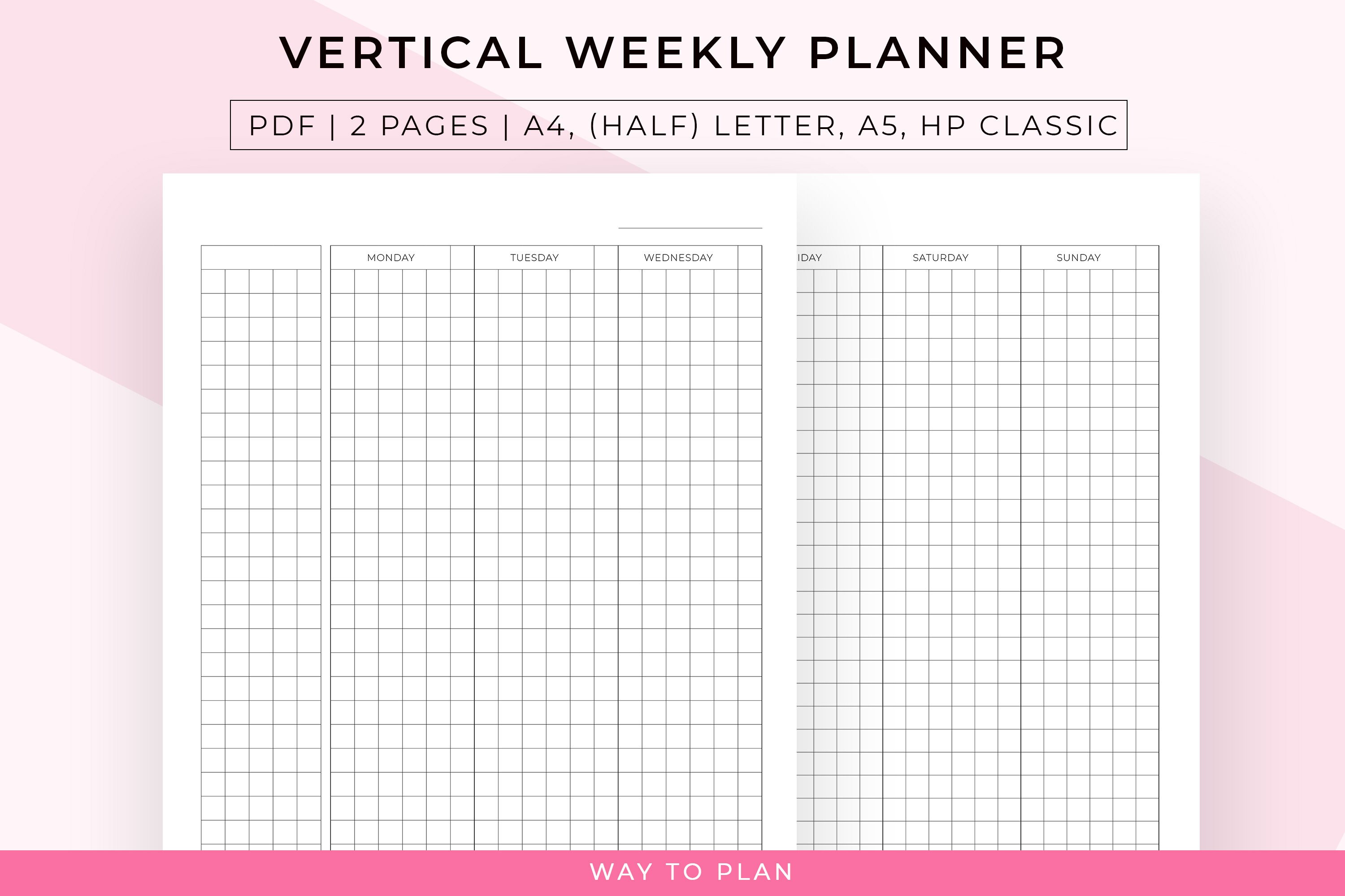 Vertical Week Planner With Grid for Visualizing, Organizing, and ...