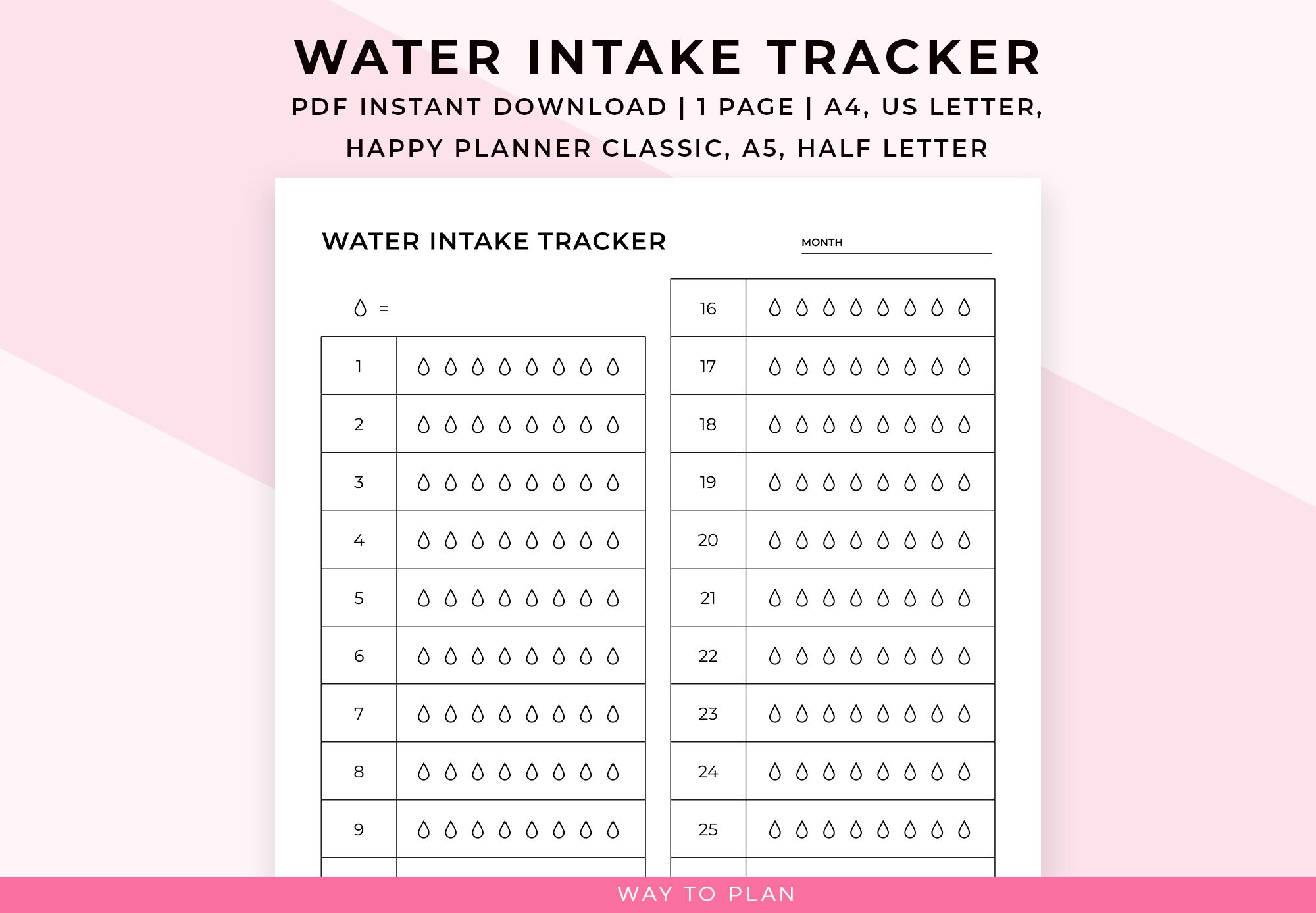 Water Intake Tracker Printable. 30 Day Water Challenge. Monthly Water ...