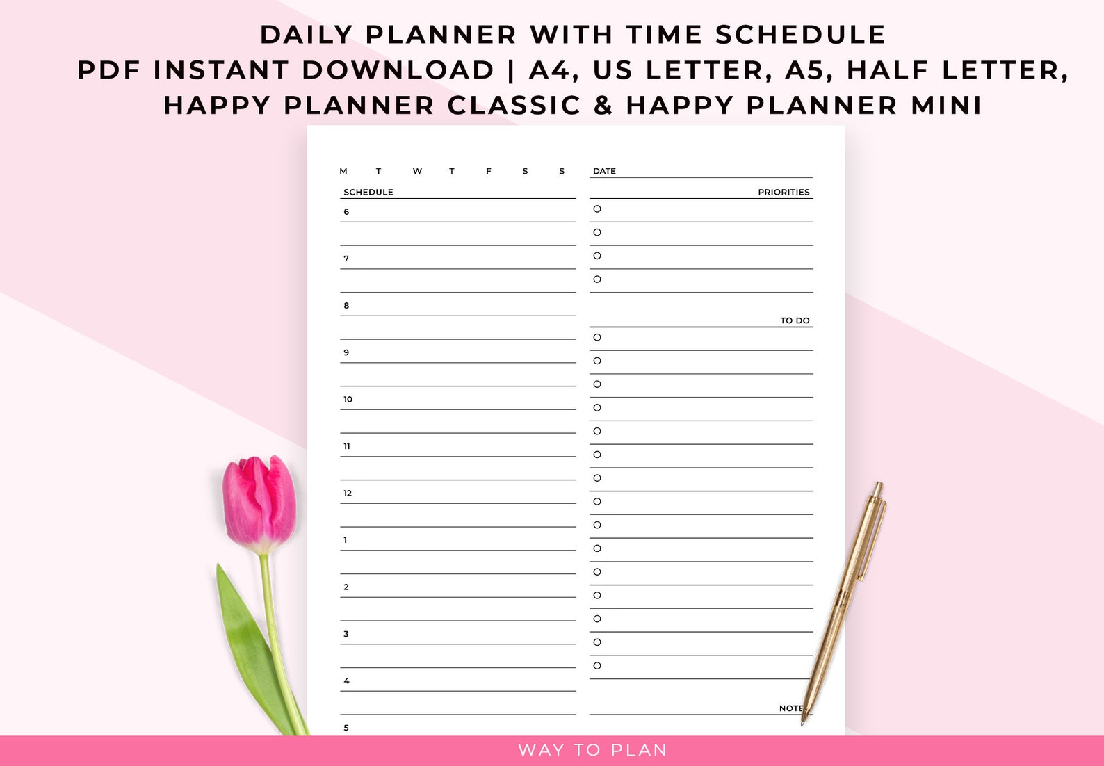 Daily Planner Printable | Daily Planner Printable | Half Hour Planner ...