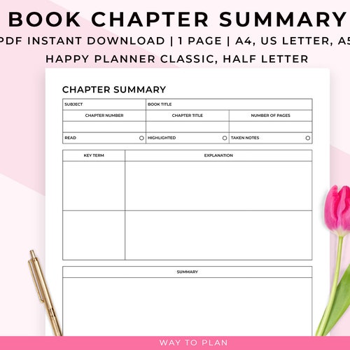 Book Chapter Summary Template Printable Revision Sheet Exam Etsy