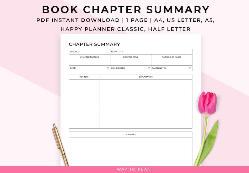 Book Chapter Summary Template. Printable Revision Sheet. Exam Prep ...