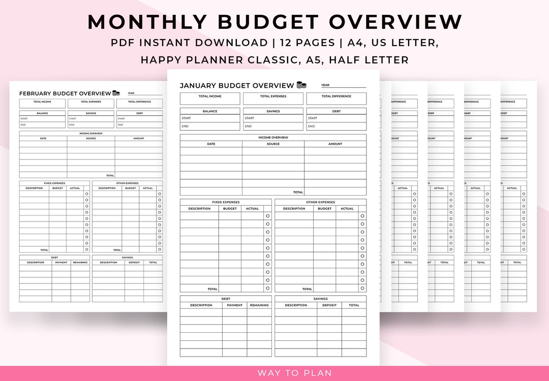 Monthly Budget Template. Monthly Budget Overview Sheet. Printable ...