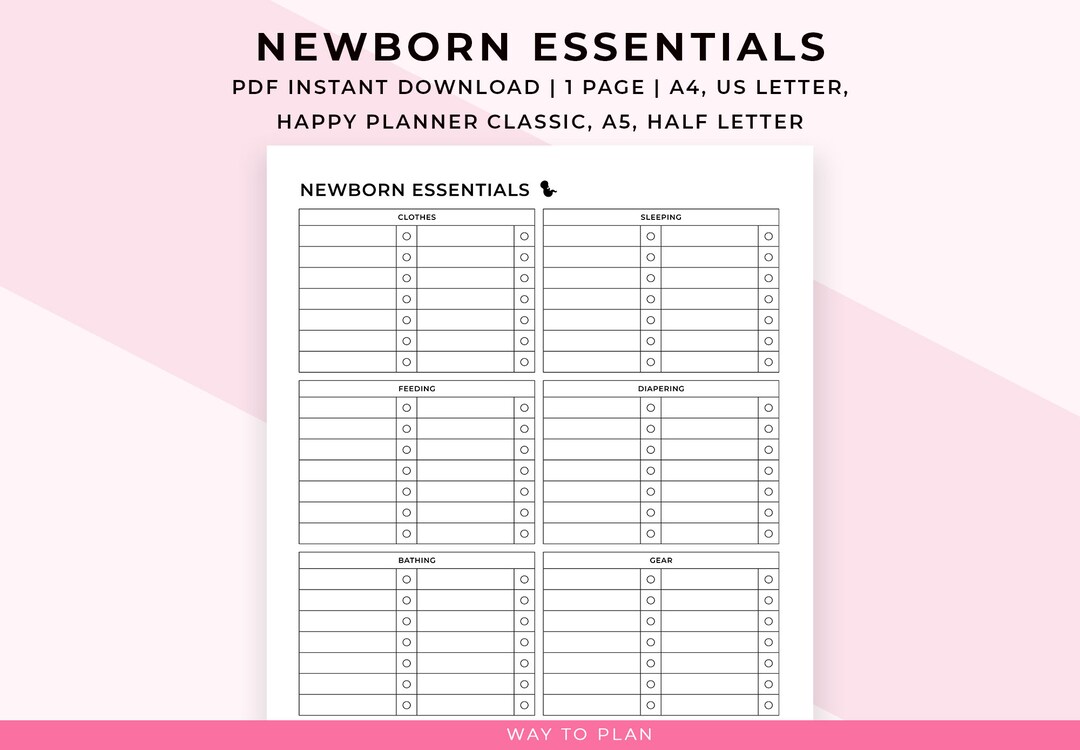 Newborn Essentials Checklist. Printable List PDF. Nursery Essentials ...