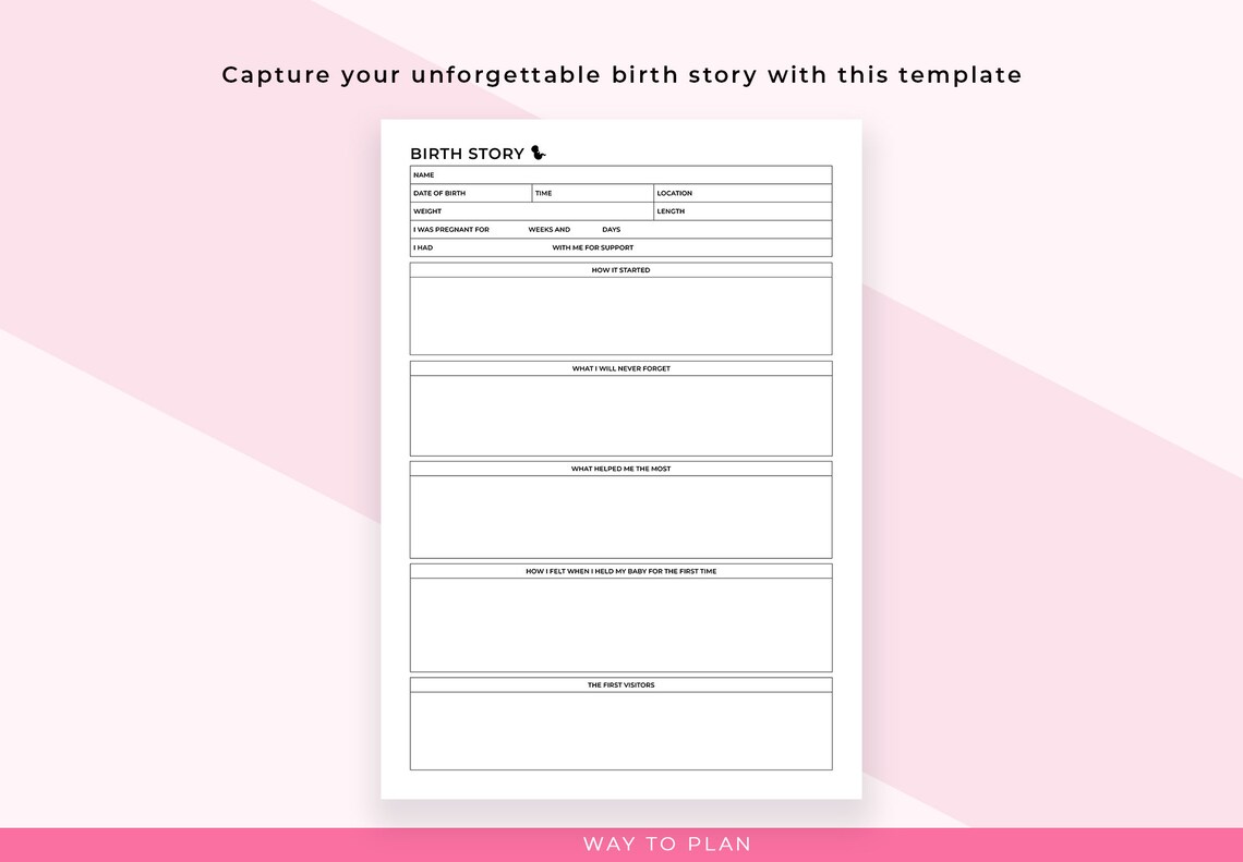 Birth Story Template. Printable Birth Story Journal. How to Write a ...