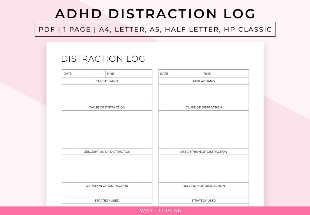 Adhd Distraction Log, ADHD Planner for Students, ADHD Planner Adult ...