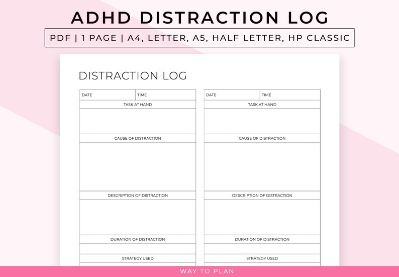 Adhd Distraction Log ADHD Planner for Students ADHD Planner - Etsy
