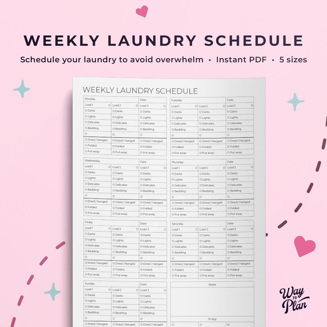 Weekly Laundry Schedule to Keep on Top of Your Laundry - Etsy