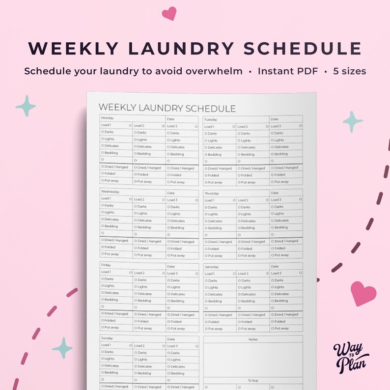 Weekly Laundry Schedule to Keep on Top of Your Laundry - Etsy