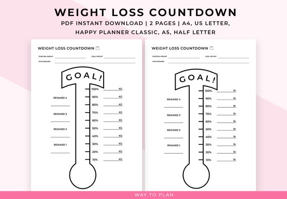 Weight Loss Countdown Printable. Weight Loss Thermometer | Etsy