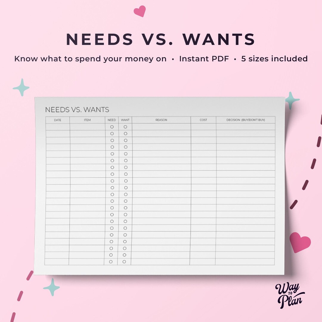 Needs Vs Wants to Make Conscious Spending Choices and Save Money - Etsy