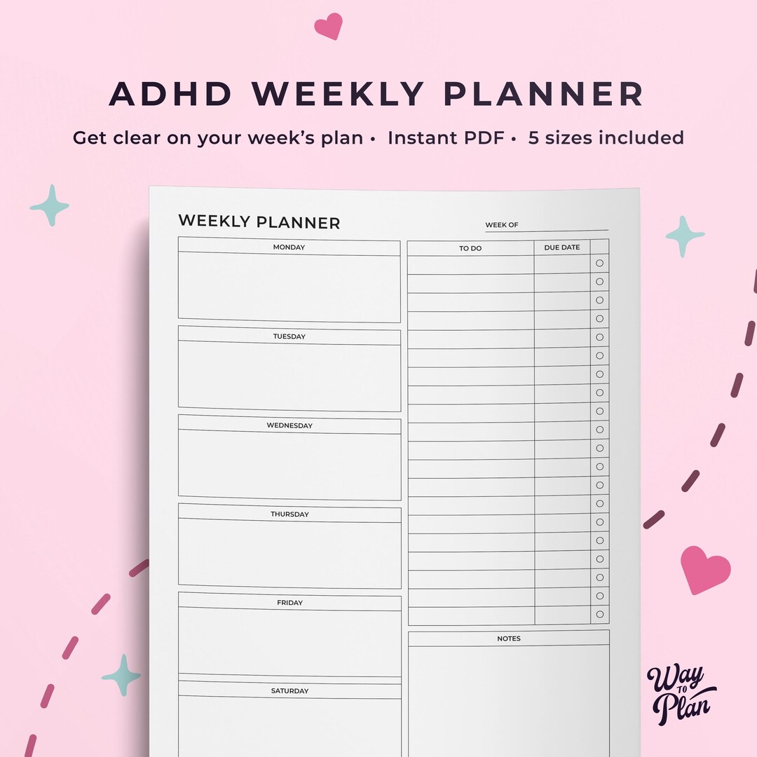 ADHD Weekly Planner to Stay Organized Every Day, ADHD 2025, ADHD Weekly ...