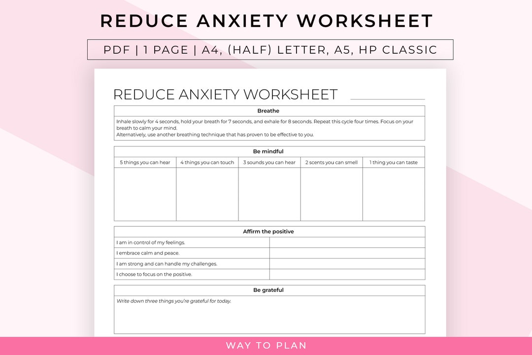 Reduce Anxiety Worksheet to Help You Calm Down Your Anxiety - Etsy