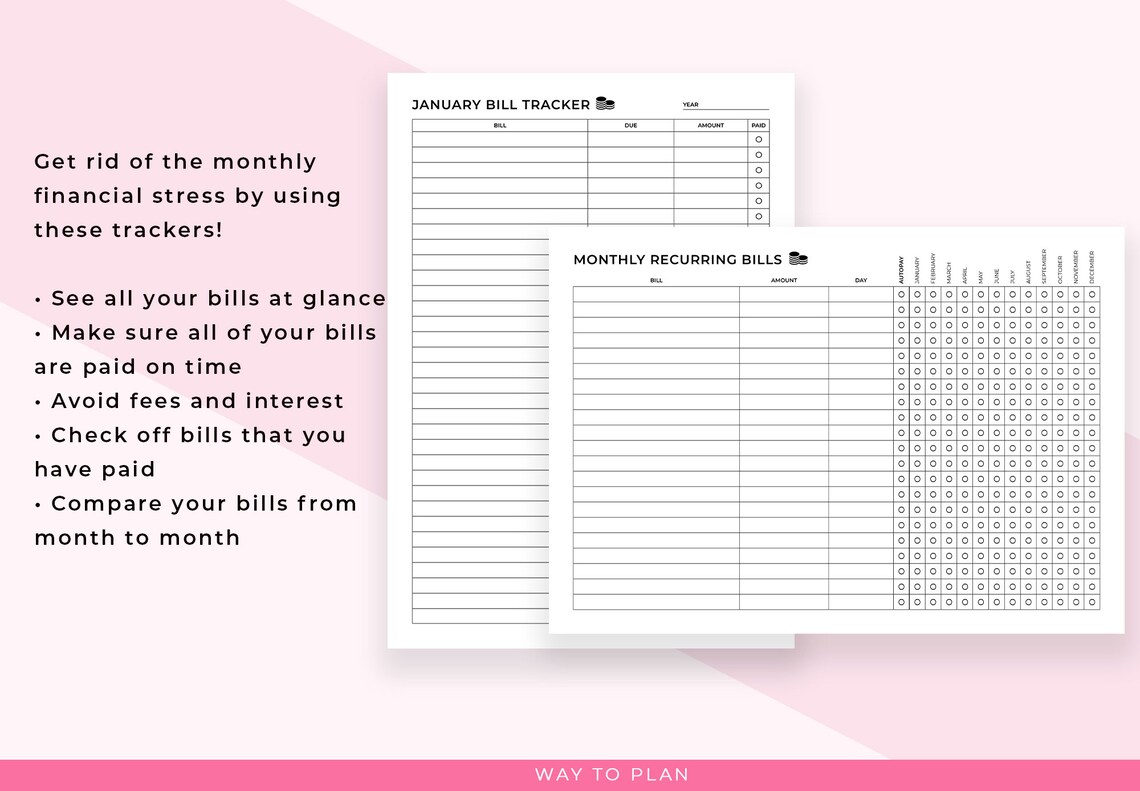 Monthly Bill Tracker. Bill Pay Checklist Printable. Recurring Payment ...