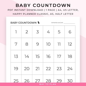 Baby Countdown Calendar Printable. Pregnancy Countdown Chart. Baby ...