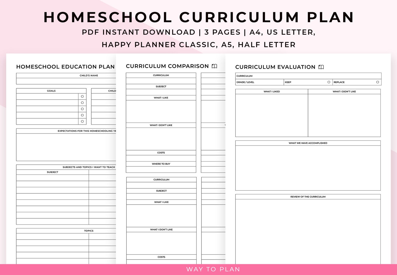 Homeschool Curriculum Planner. Printable Homeschool Curriculum Chart ...