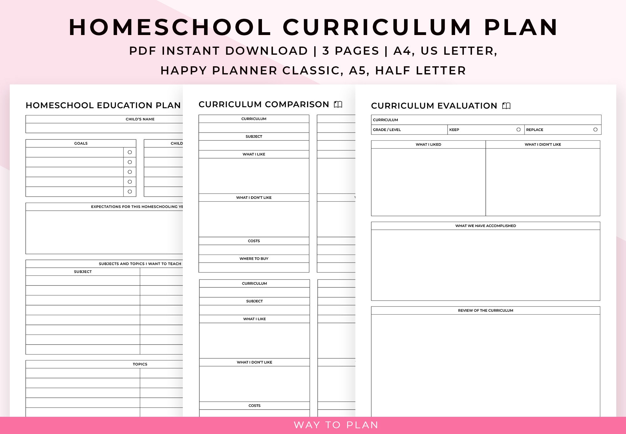 Homeschool Curriculum Planner. Printable Homeschool Curriculum Chart ...