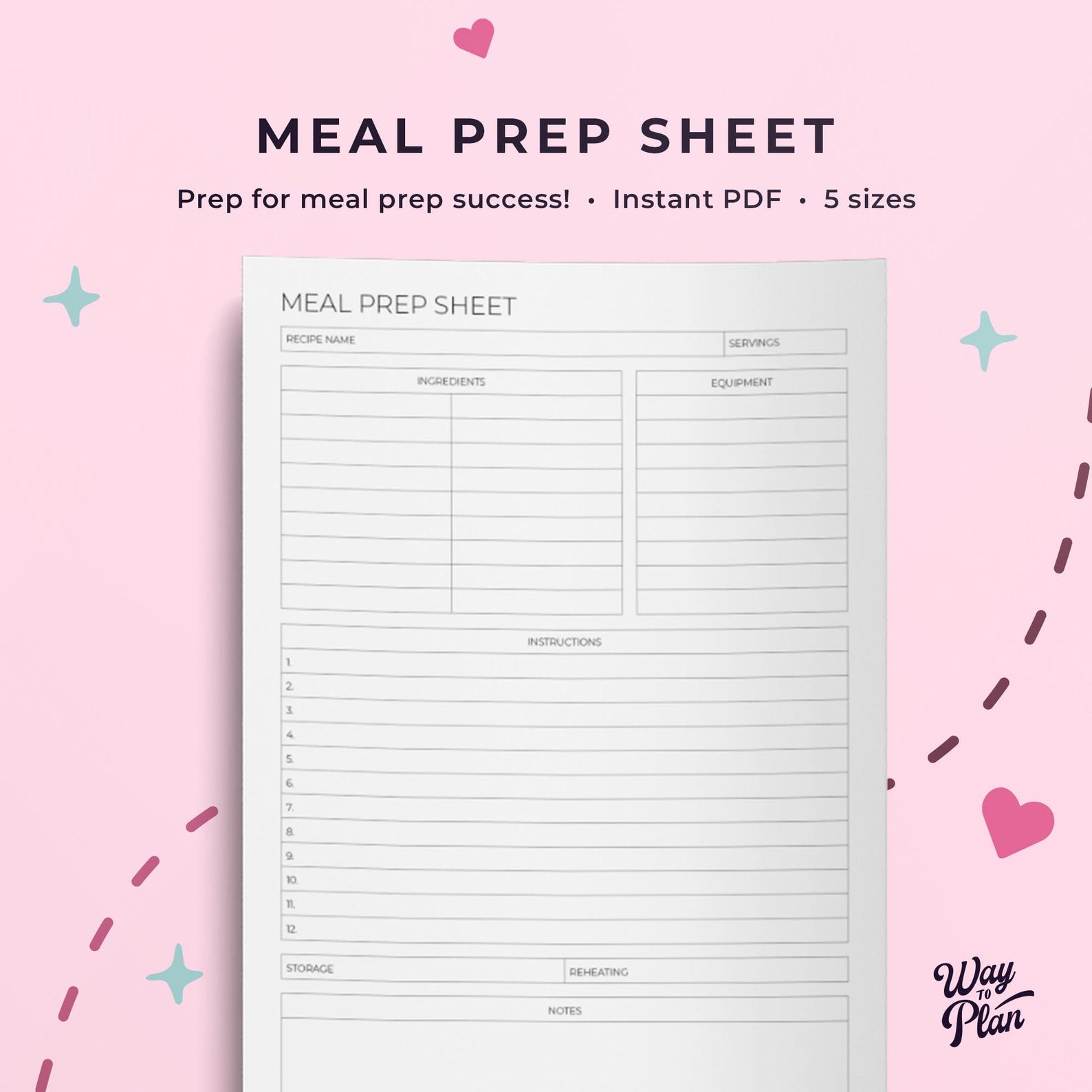 Meal Prep Sheet to Help You Meal Prep to Avoid Stress and Save Money - Etsy