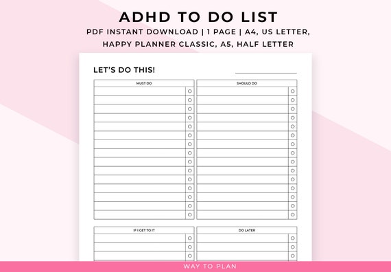 ADHD To Do List Printable To do Checklist Simple To Do Chart Etsy