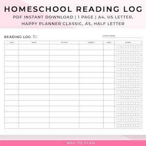 Homeschool Reading Log Printable. Homeschool Reading Journal. Book ...
