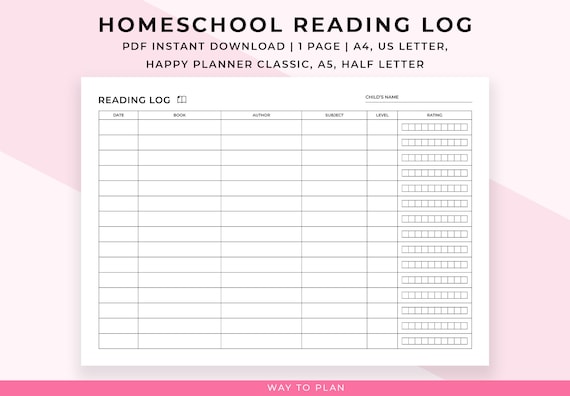 Homeschool Reading Log Printable. Homeschool Reading Journal. - Etsy