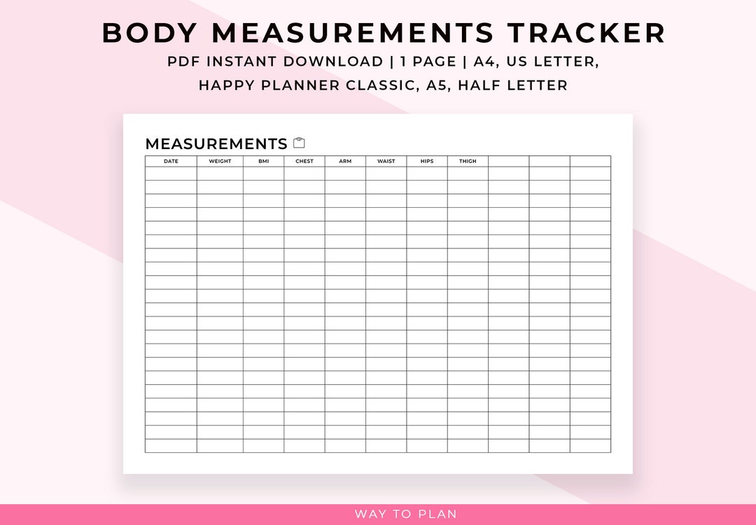 Body Measurement Printable. Measurements Tracker. Body Measurement ...
