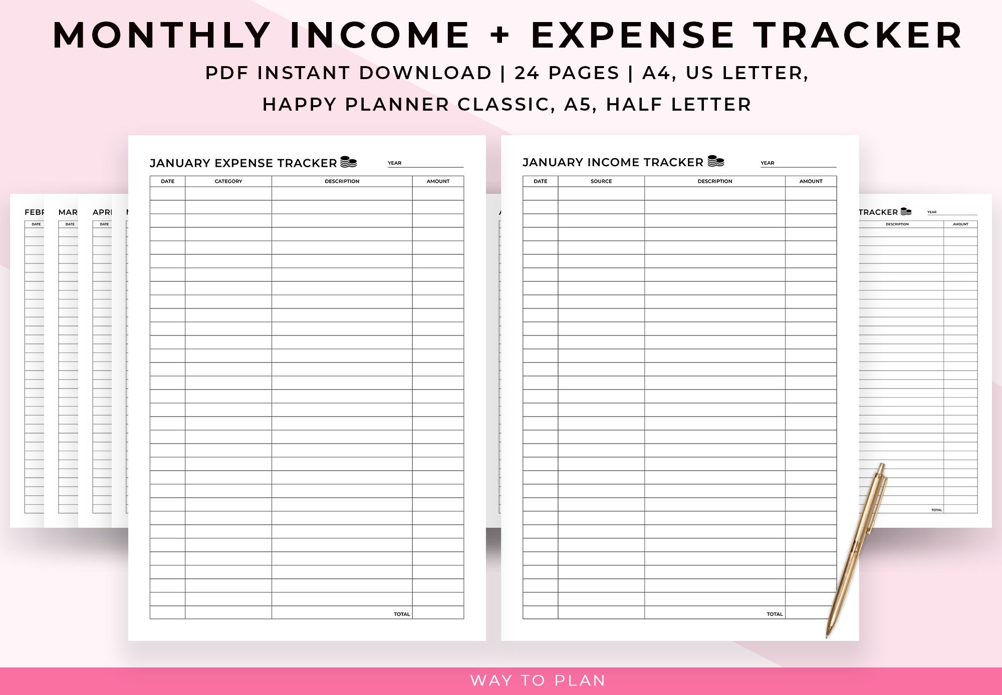 Income and Expense Tracker Printable. Monthly Spending Log. Expenses ...