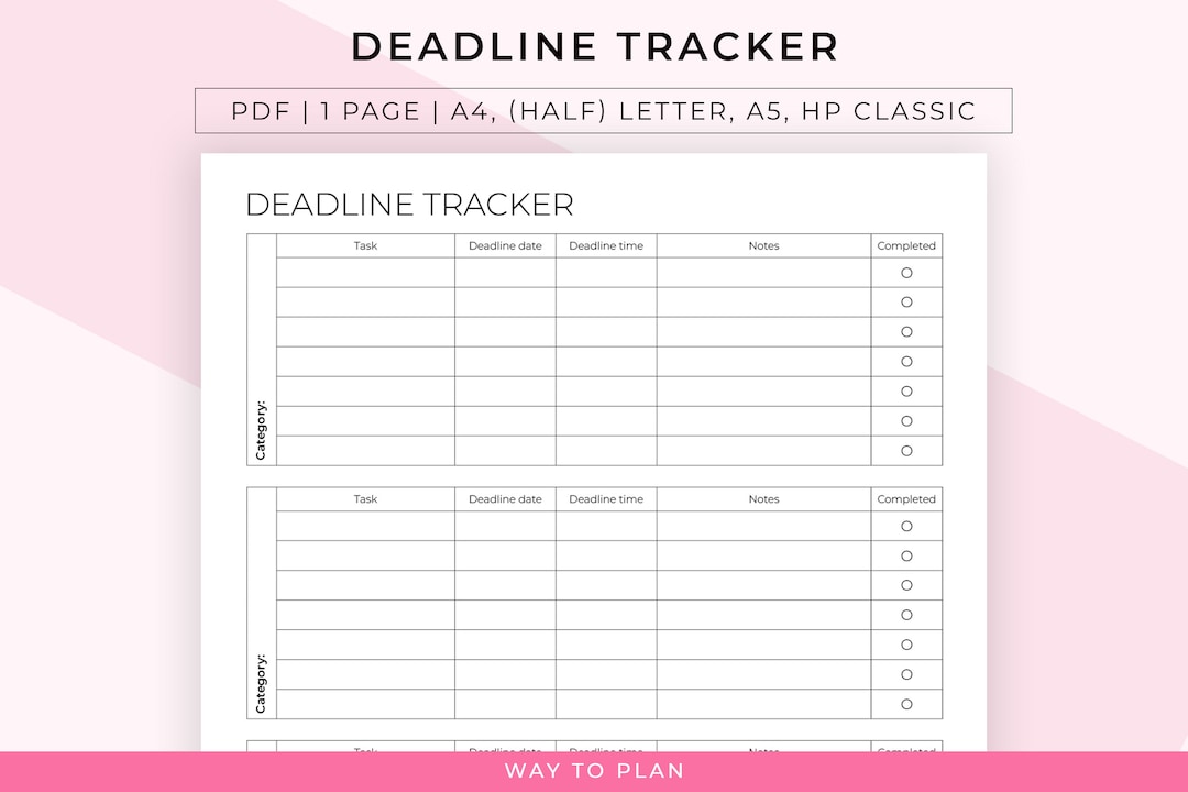 Deadline Tracker to Keep Track of All of Your Deadlines - Etsy