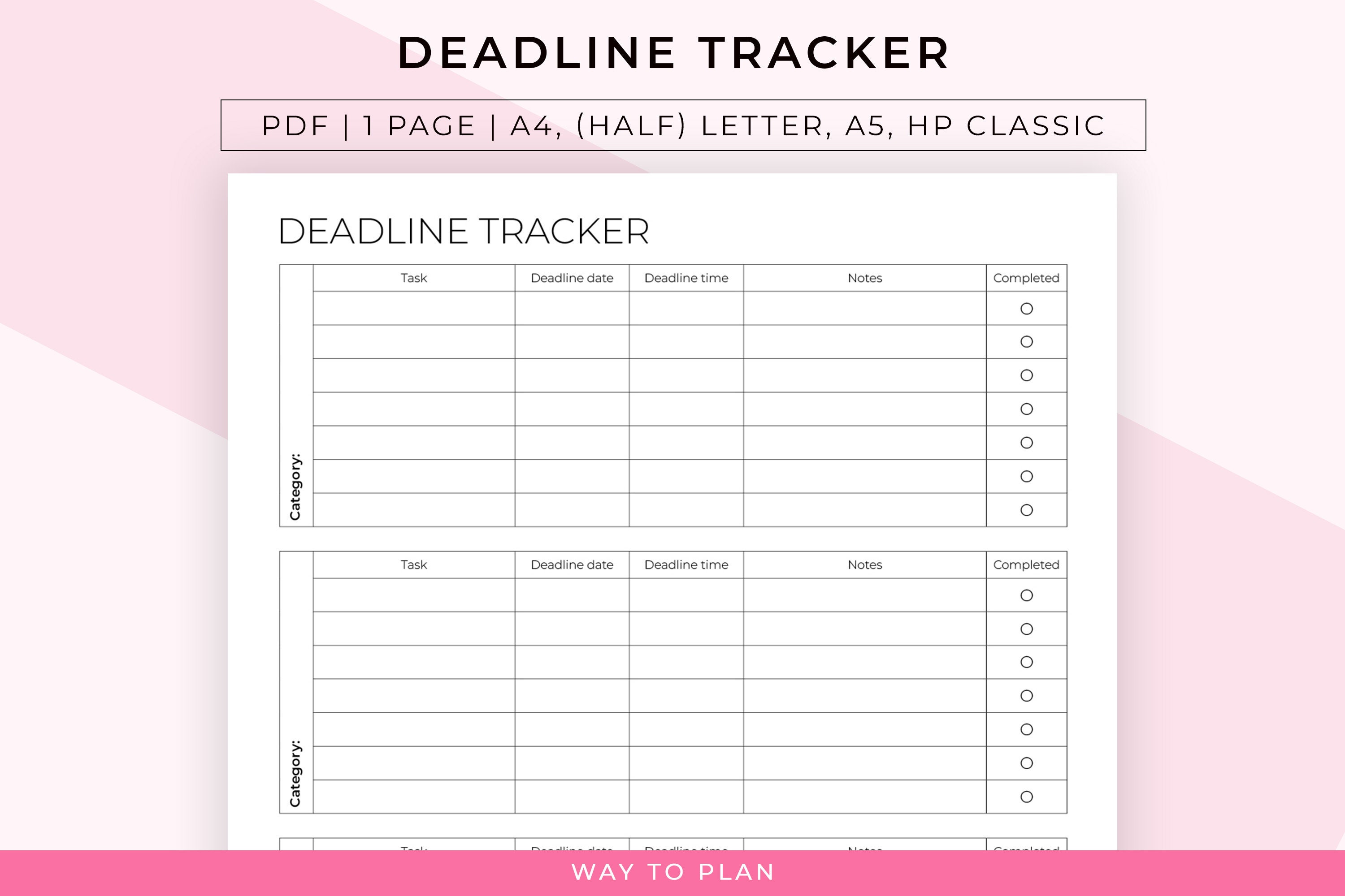 Deadline Tracker to Keep Track of All of Your Deadlines - Etsy