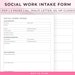 Social Work Intake Form for Noting Down Key Elements of a Social Work ...