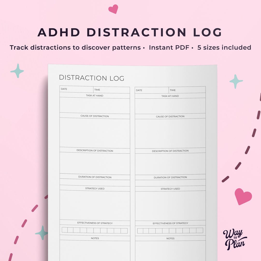 Adhd Distraction Log, ADHD Planner for Students, ADHD Planner Adult ...
