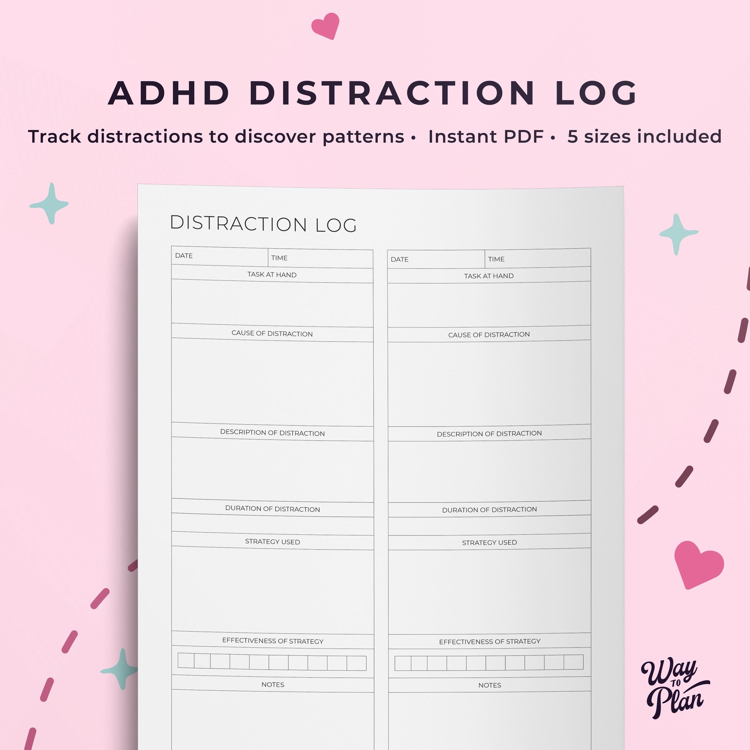 Adhd Distraction Log, ADHD Planner for Students, ADHD Planner Adult ...