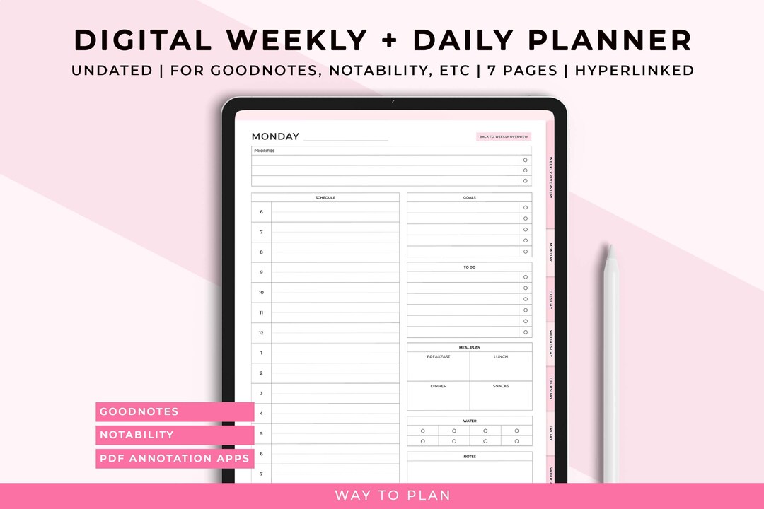 Digital Weekly Planner, Weekly Planner Goodnotes, Digital Daily Planner ...