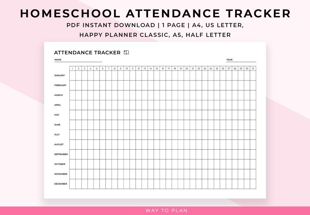 Homeschool Attendance Sheet Printable Homeschool Attendance Etsy Canada