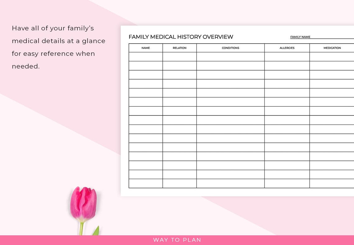 Family Medical History Log, Printable Family Health Planner, Patient ...