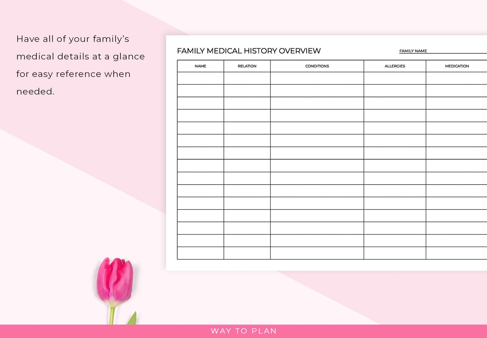 Family Medical History Log, Printable Family Health Planner, Patient ...