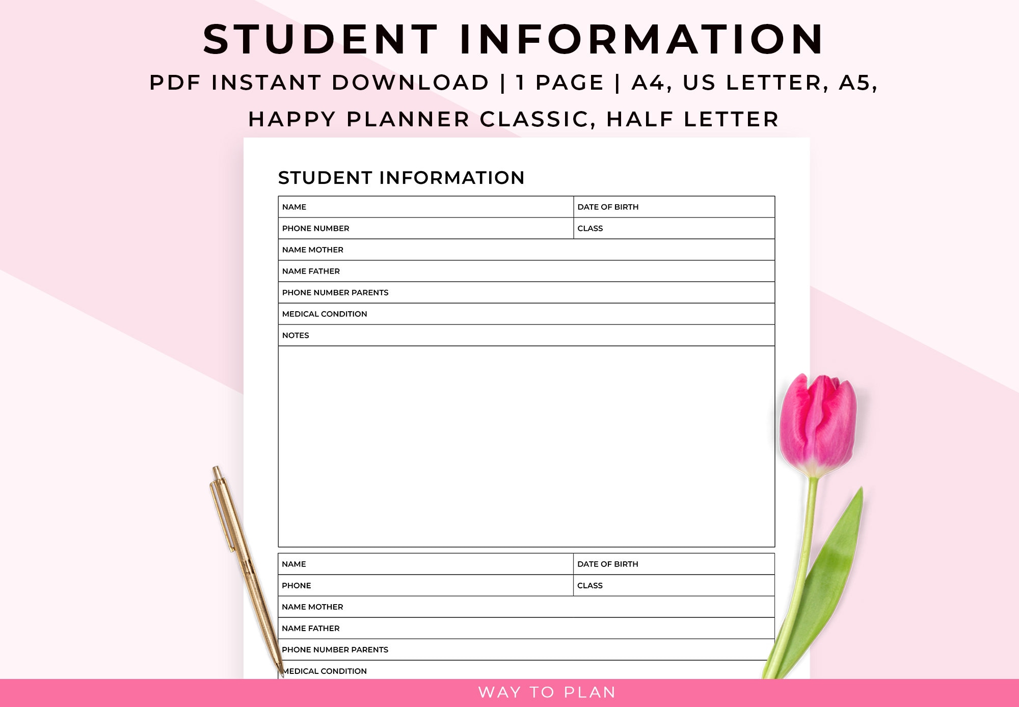 Student Information Sheet for Teachers. Emergency Contact Template ...