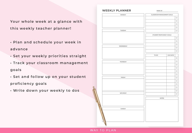 Teacher Weekly Planner Printable. Teacher Planner Pdf, Teacher to Do ...