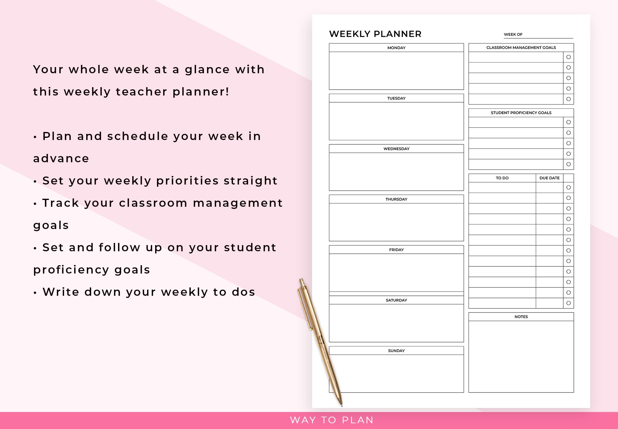 Teacher Weekly Planner Printable. Weekly Schedule & To-do List 2024 ...