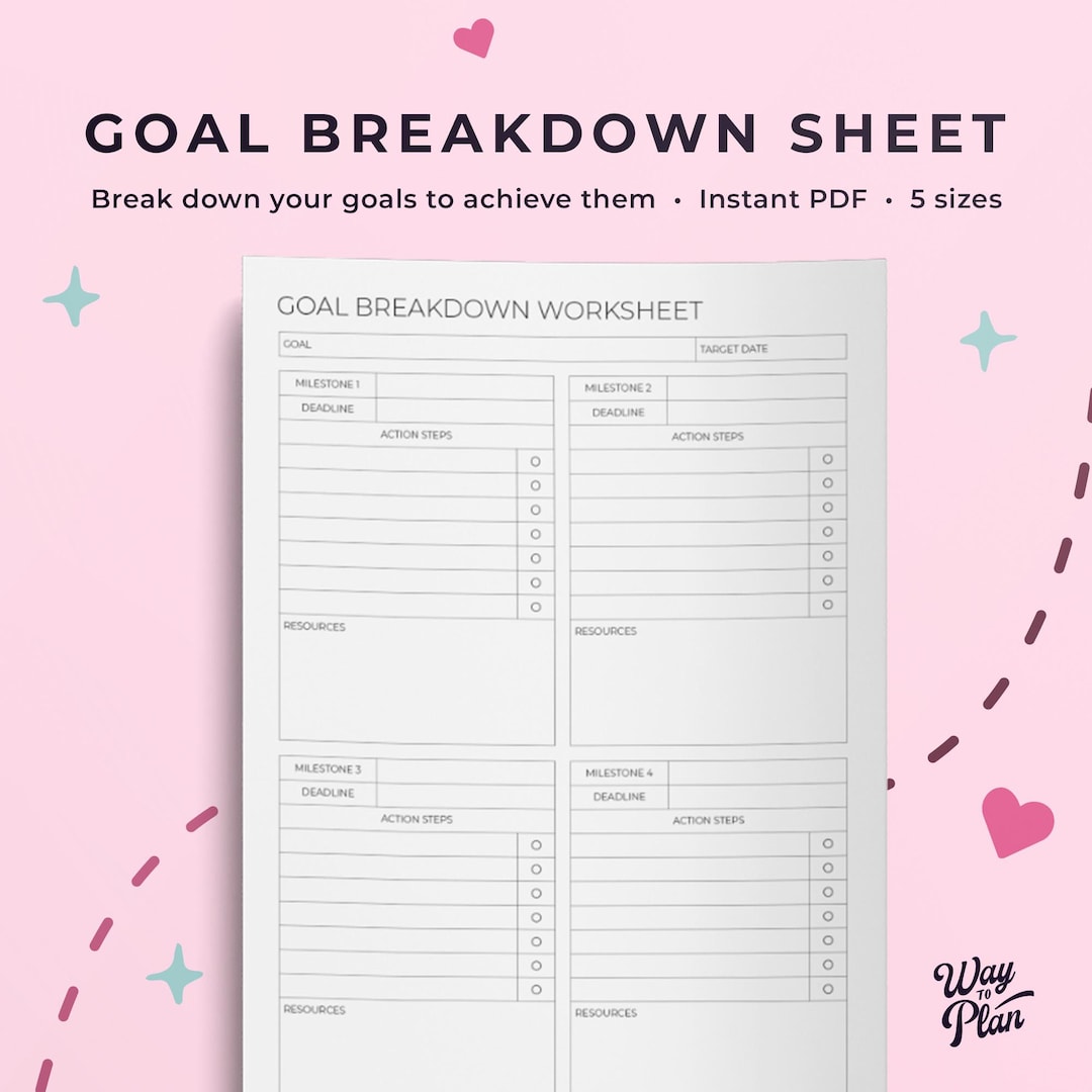 Goal Breakdown Worksheet to Break Down Your Goals to Make You Reach ...