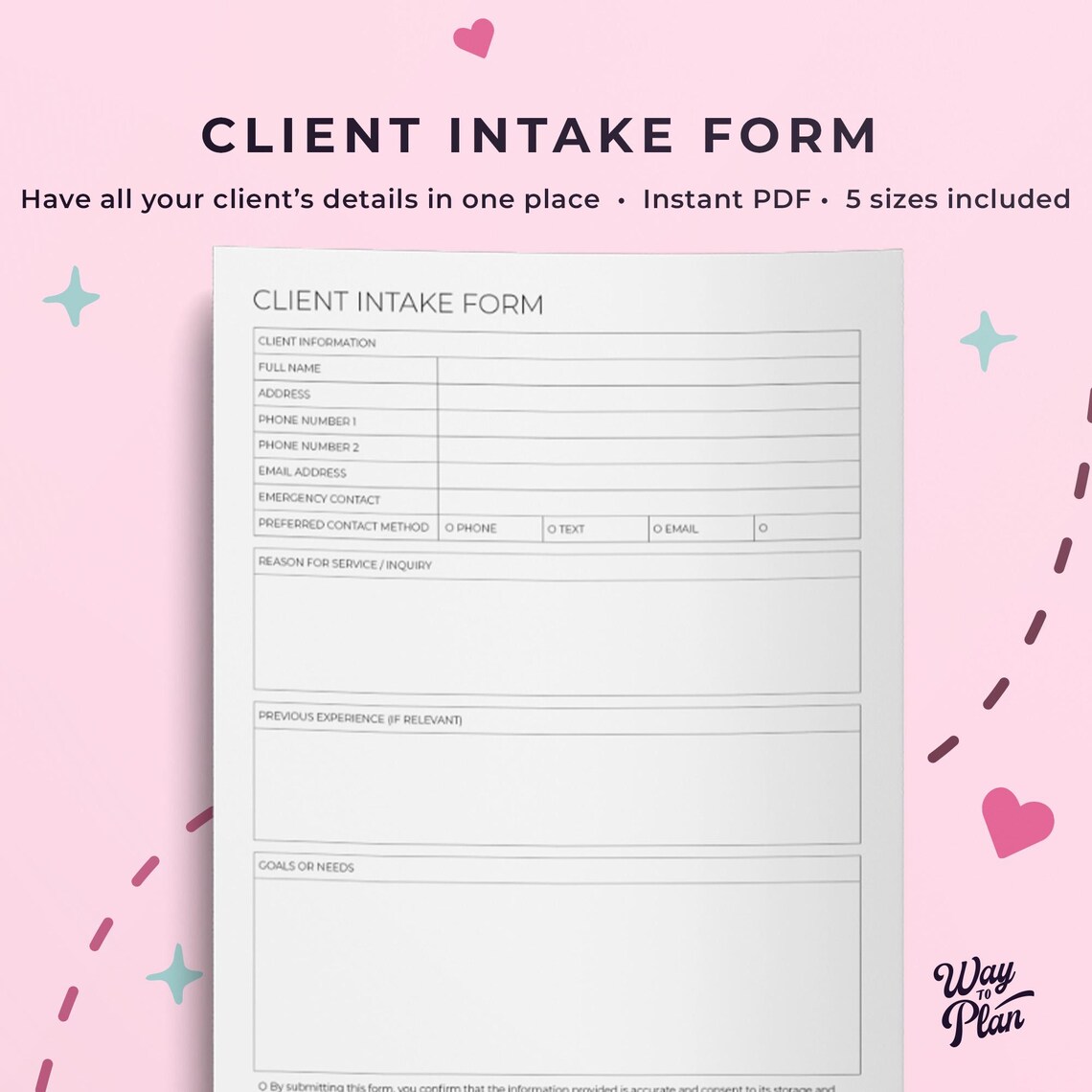 Client Intake Form, Client Intake, Client Information, New Client ...