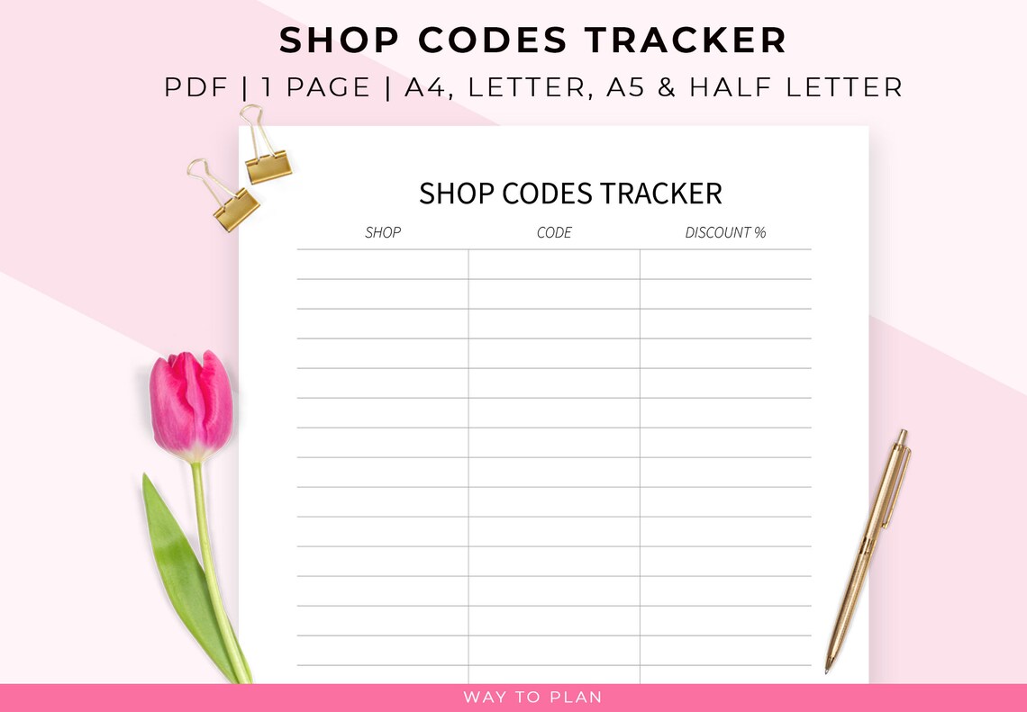 Shop Codes Tracker | Coupon Code Tracker | Shop Codes Printable ...