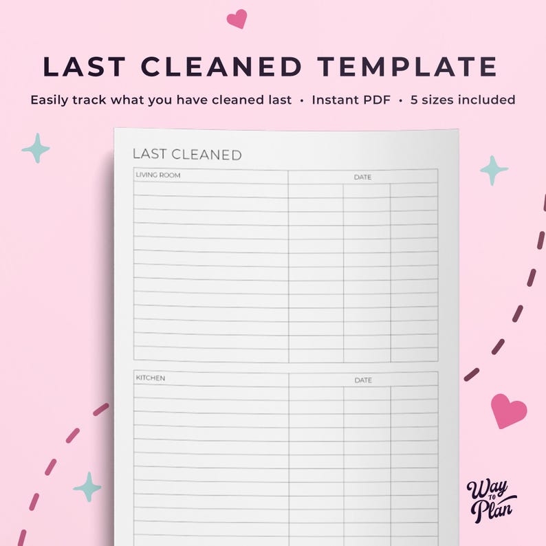 Last Cleaned, House Cleaning Template, Cleaning Schedule, Cleaning ...