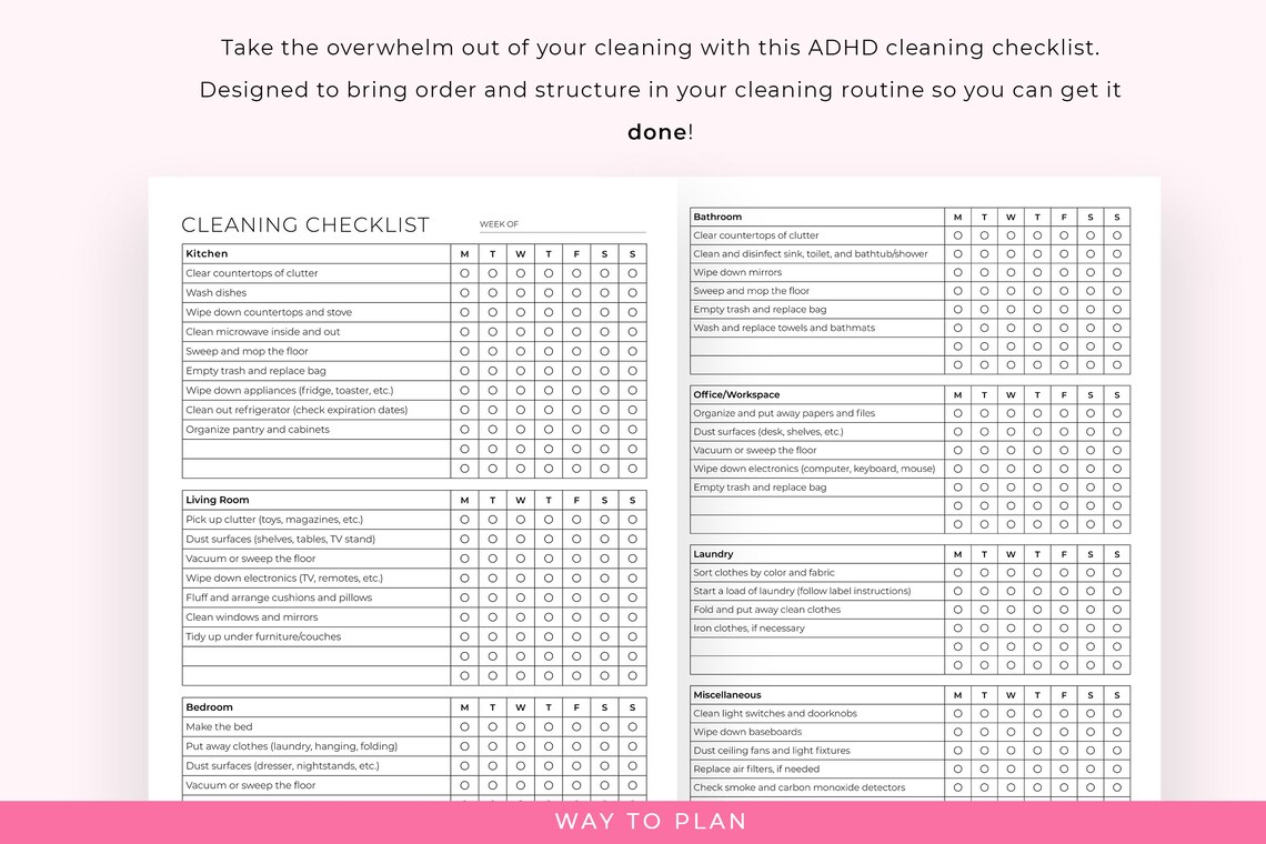 ADHD Cleaning Checklist Cleaning Checklist Checklist - Etsy UK