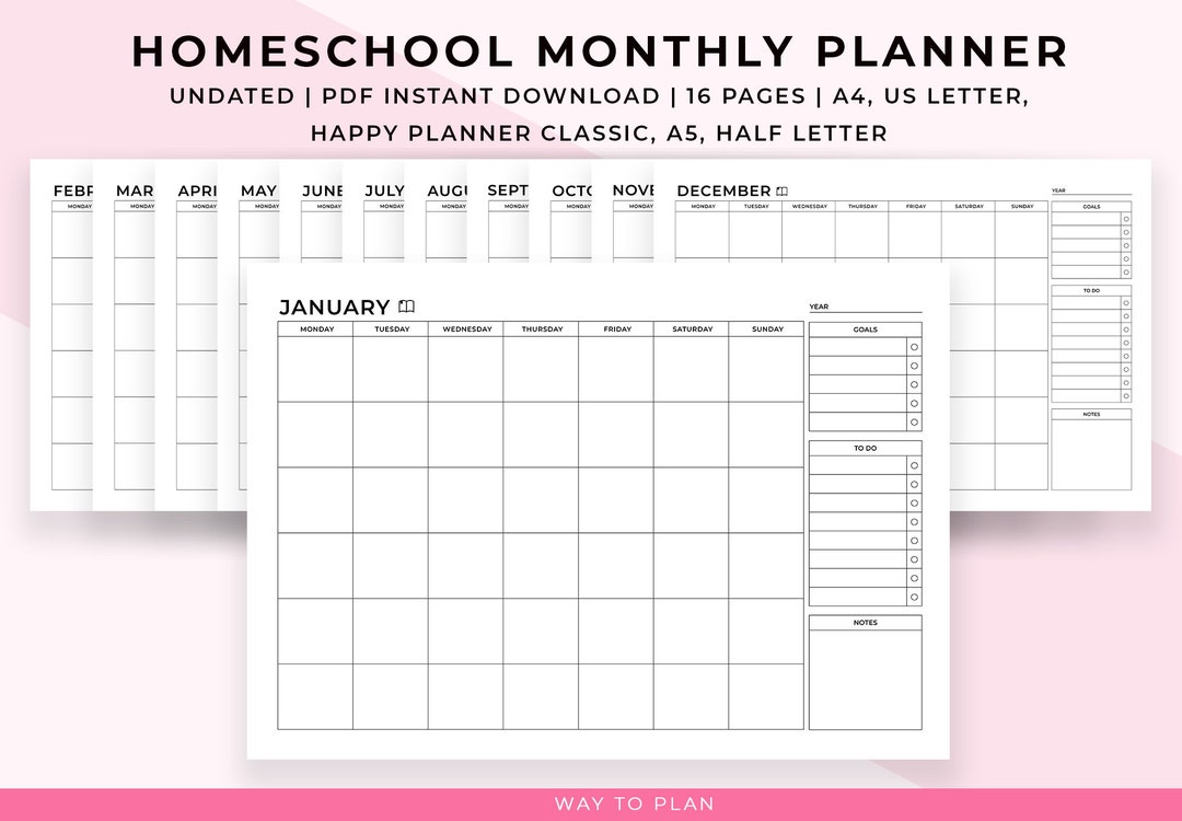 Homeschool Monthly Calendar 2023-2024 Printable. Simple Wall Calendar ...